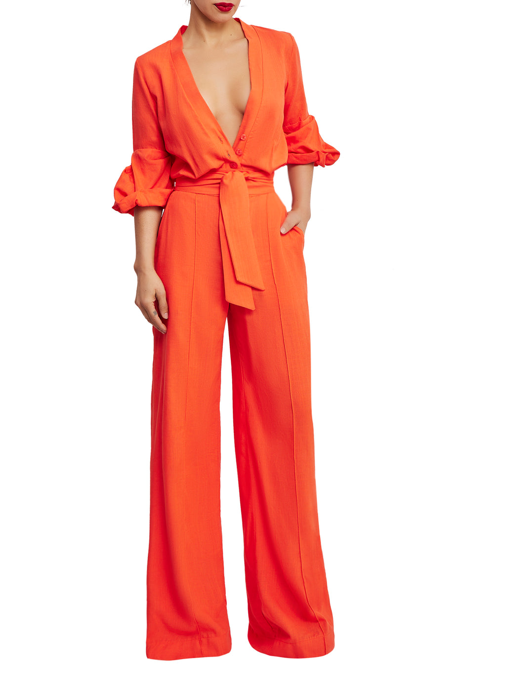“Caspian” Orange Button-Down Jumpsuit – FKSP