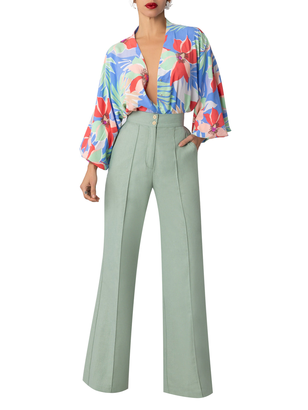 “Anise” Sage Pintucked Pants – FKSP