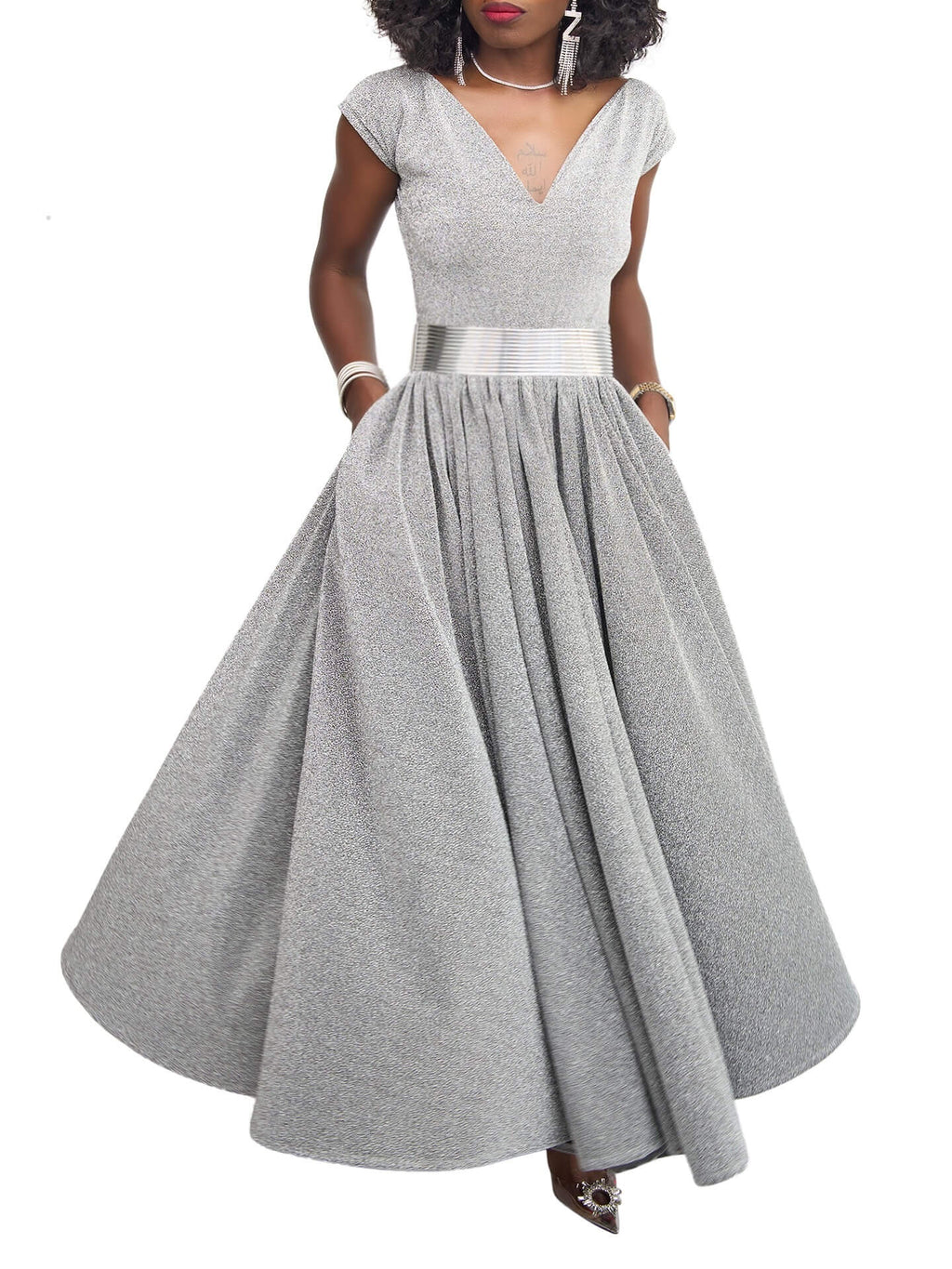 "Shelby" Silver Midi Swing Dress – FKSP