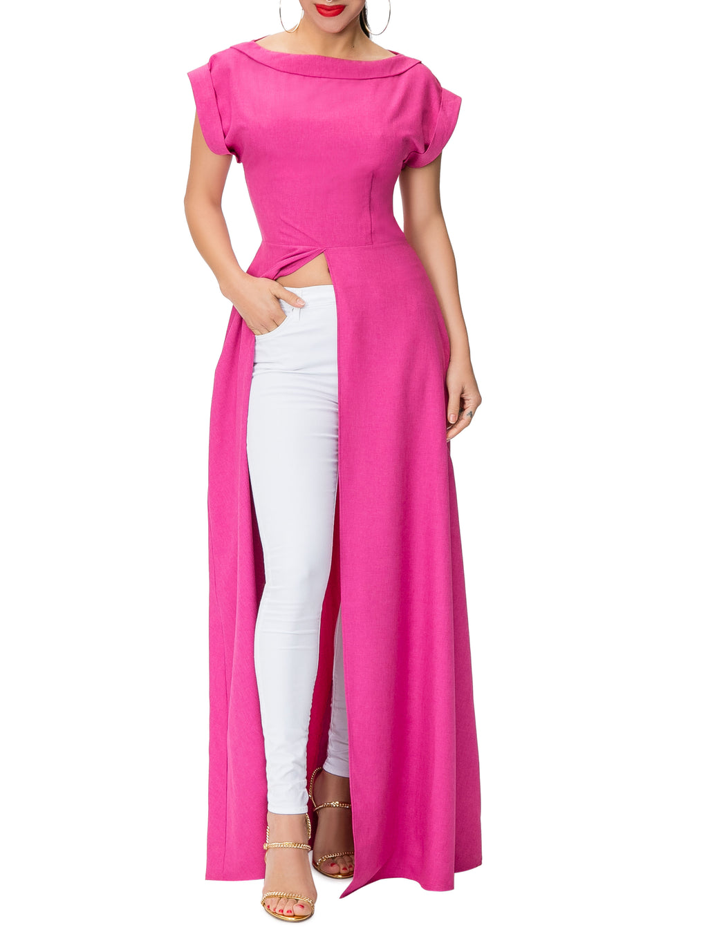 "Iman" Raspberry Maxi Front-Slit Top – FKSP