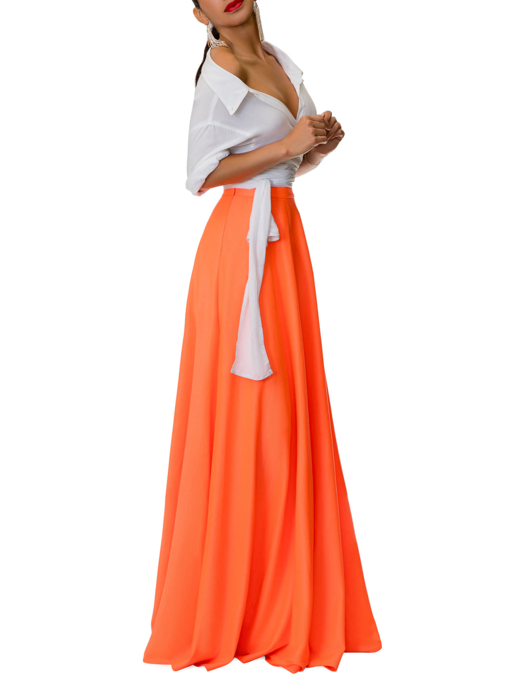 "Phoebe" Neon Salmon Maxi Skirt – FKSP